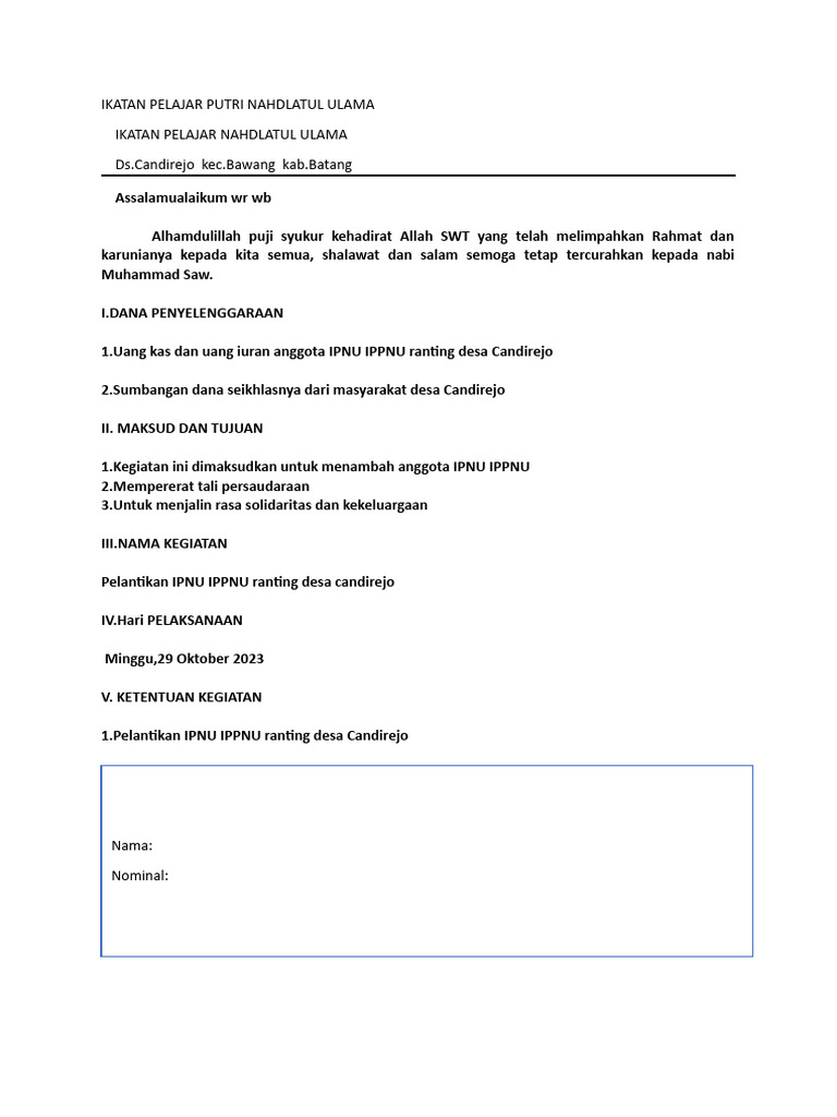 Proposal Ipnu Ippnu | PDF Proposal Ipnu Ippnu | PDF