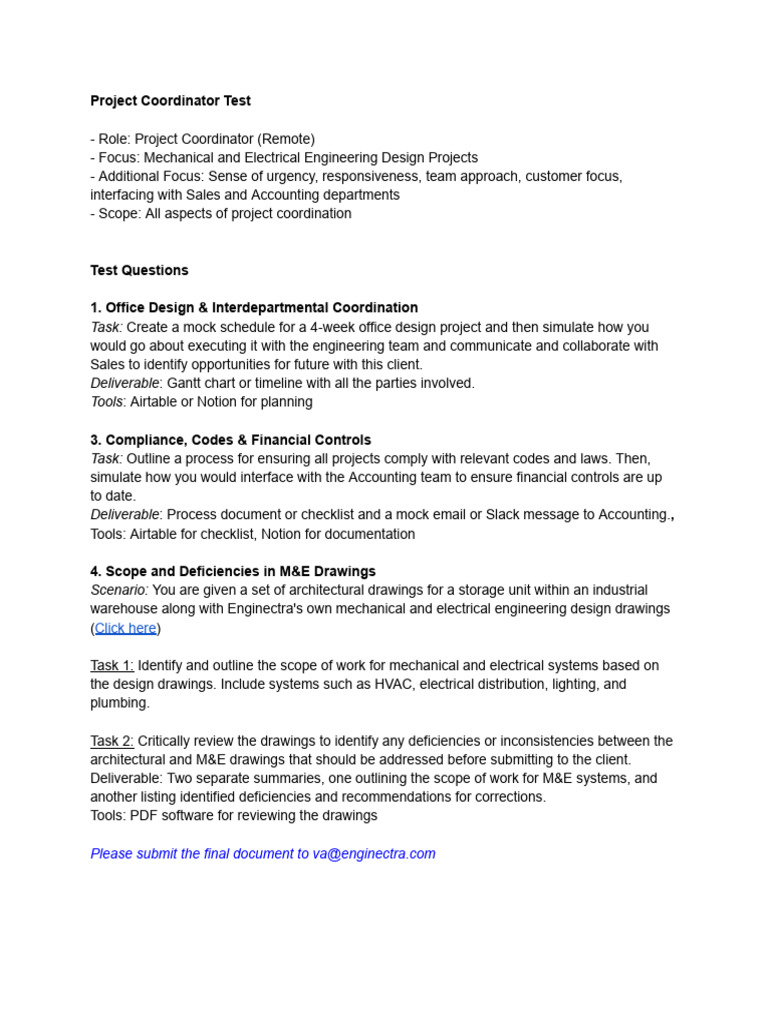 Project Coordinator Test for M&E Design | PDF