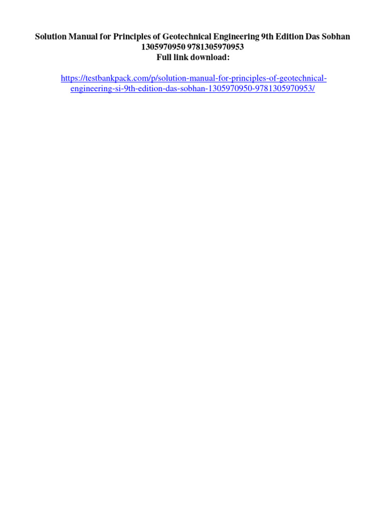 Solution Manual For Principles of Geotechnical Engineering 9th Edition Das Sobhan 1305970950 ...