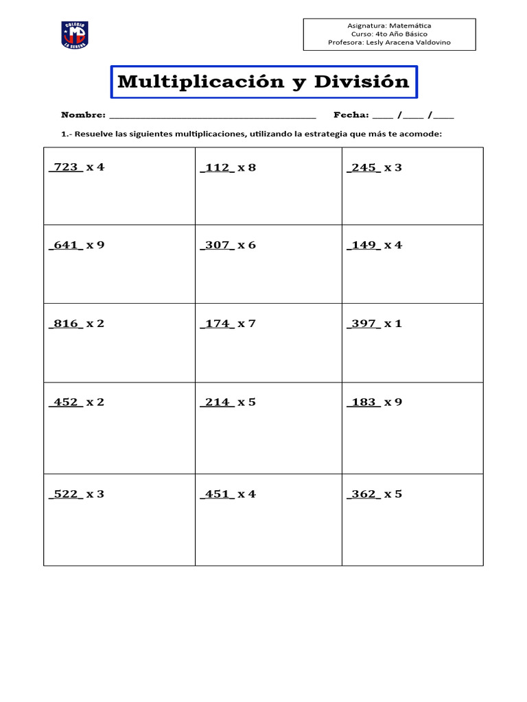 MATEMATICA Multiplicacion y Division | PDF