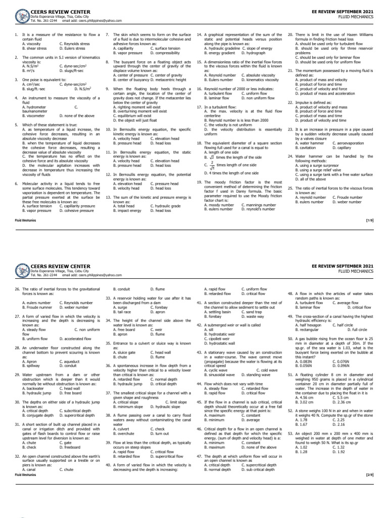 Practice Problems Terms - Fluid Mechanics | PDF