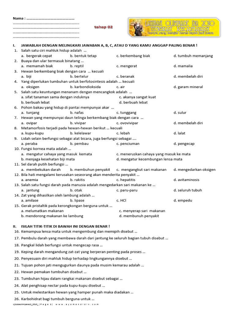 Latihan Olimpiadde Ipa2 - 2010 | PDF | Sains & Matematika | Kesehatan Holistik