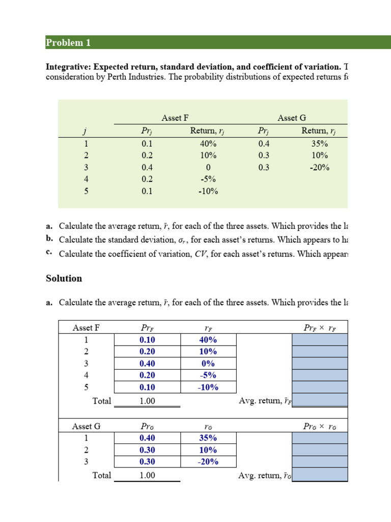 Tarea - 8 Problemas Riesgo - Rendimiento y Cost | PDF