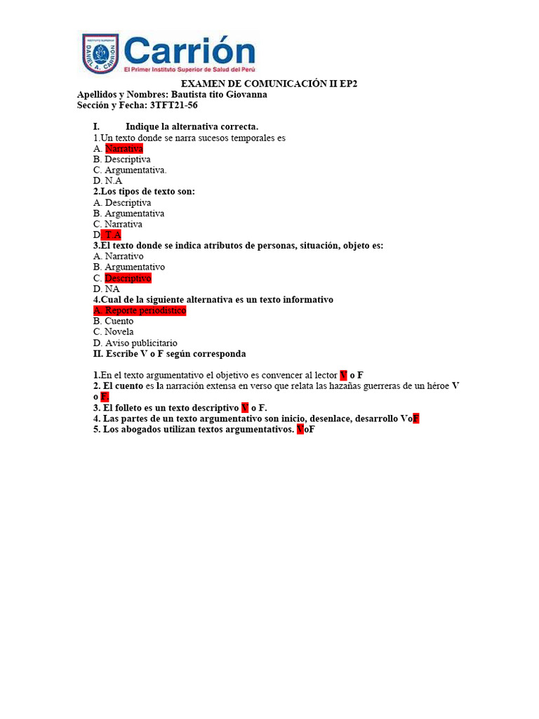 Examen Ep 2 Comunicacion Ii Gio Pdf