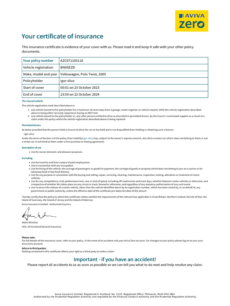 Insurance Certificate | PDF