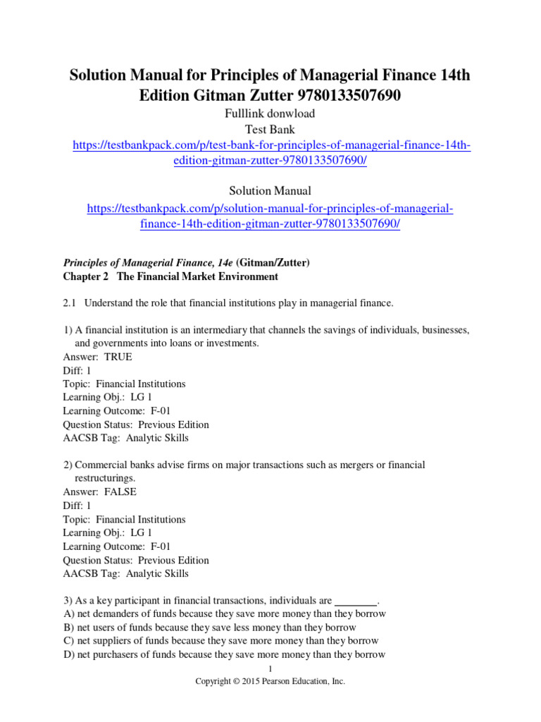 Solution Manual For Principles of Managerial Finance 14th Edition ...