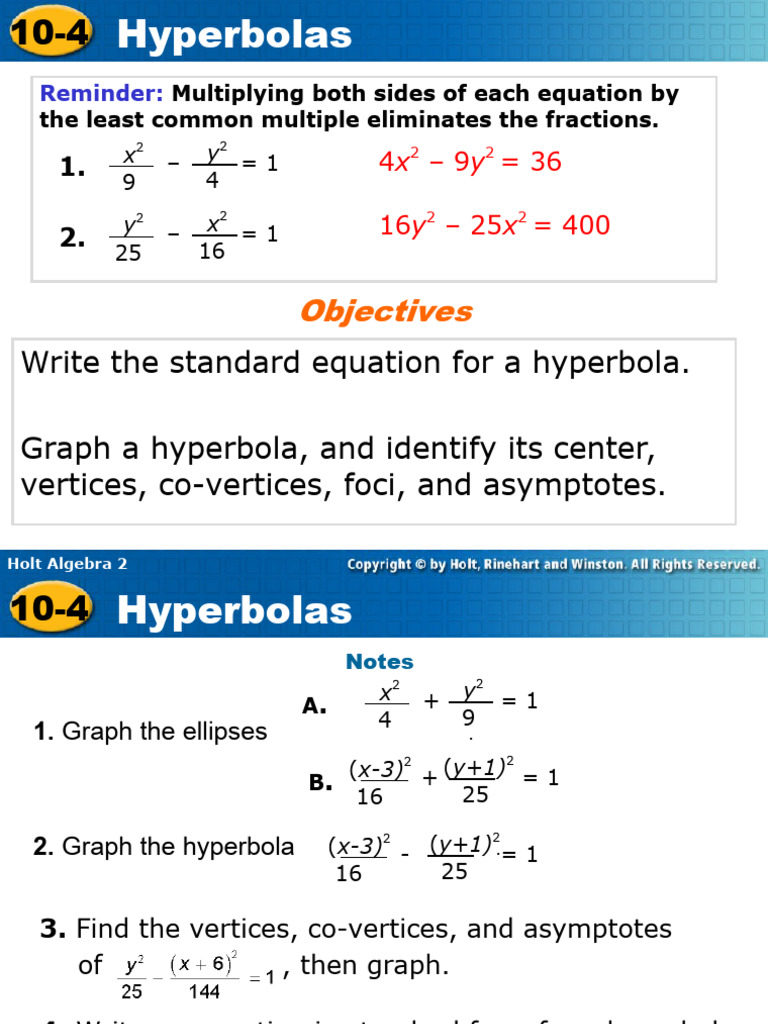 A2 ch10 04 Edit Hyperbolas | PDF | Asymptote | Vertex (Graph Theory)