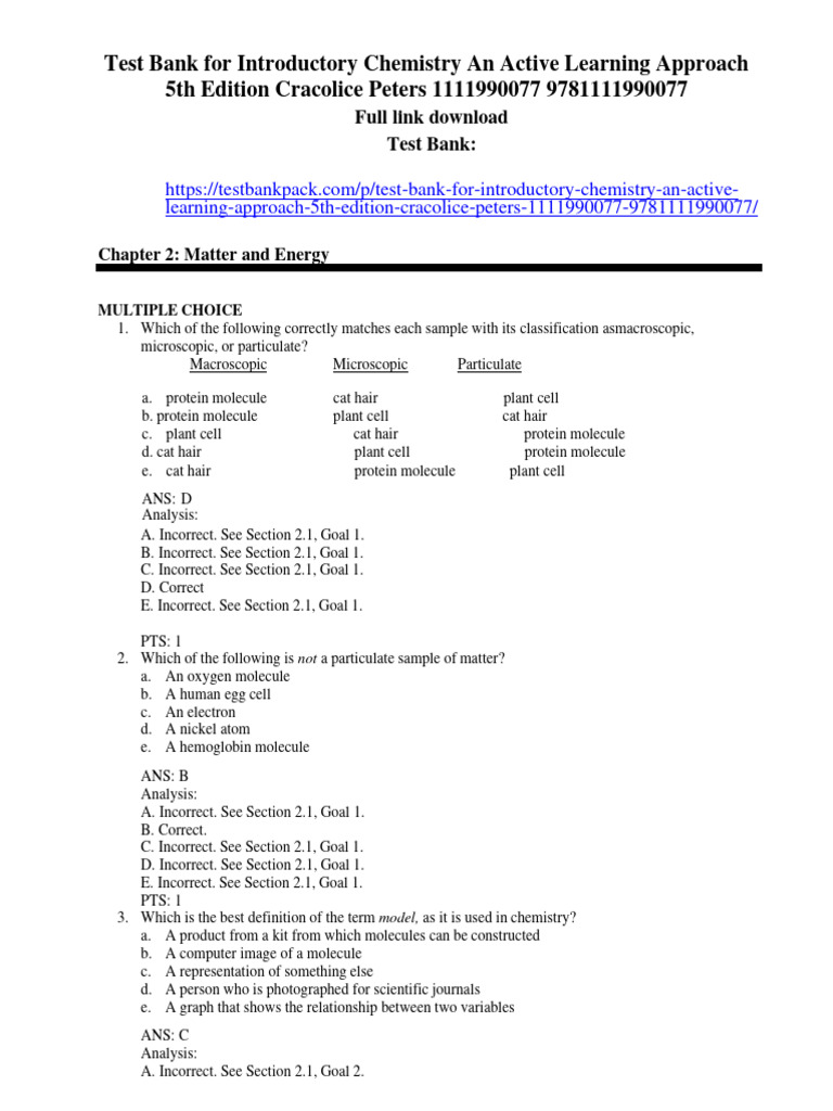 Test Bank For Introductory Chemistry An Active Learning Approach 5th ...