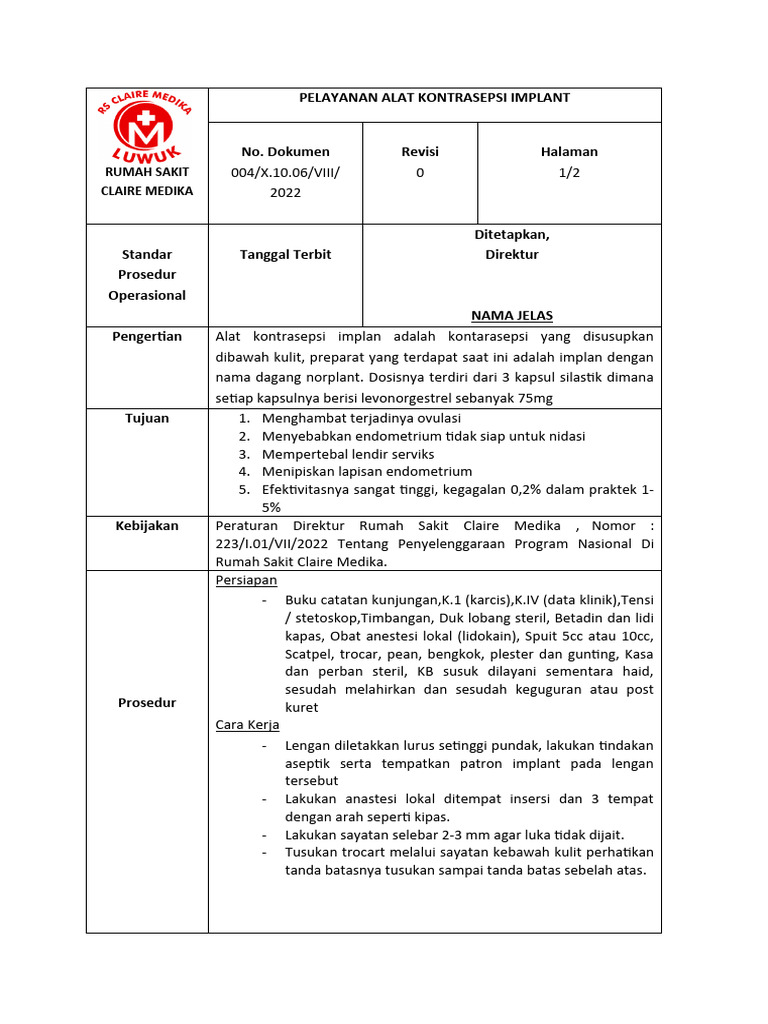 Pelayanan Alat Kontrasepsi Implan KB | PDF | Sains & Matematika