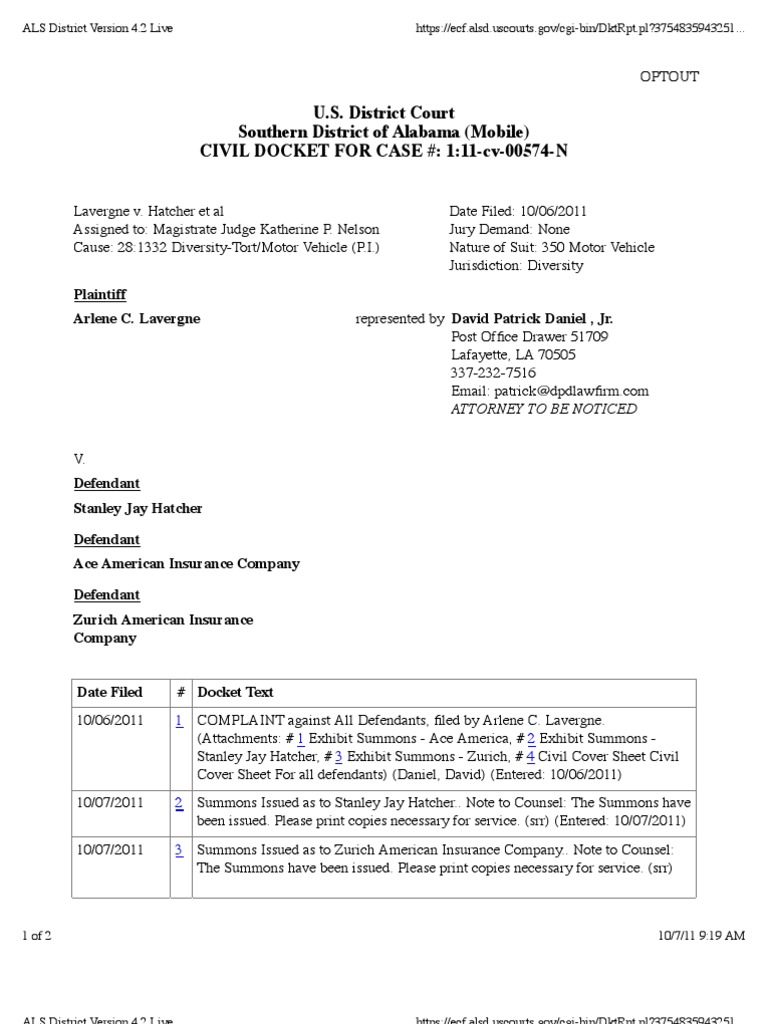 ARLENE LAVERGNE v. HATCHER Et Al Docket 1:11-cv-00574 | PDF