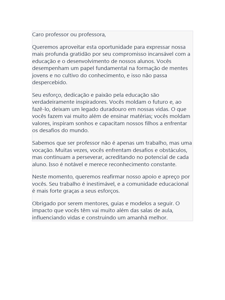 Discurso para o Dia Dos Professores | PDF | Carreira e Crescimento