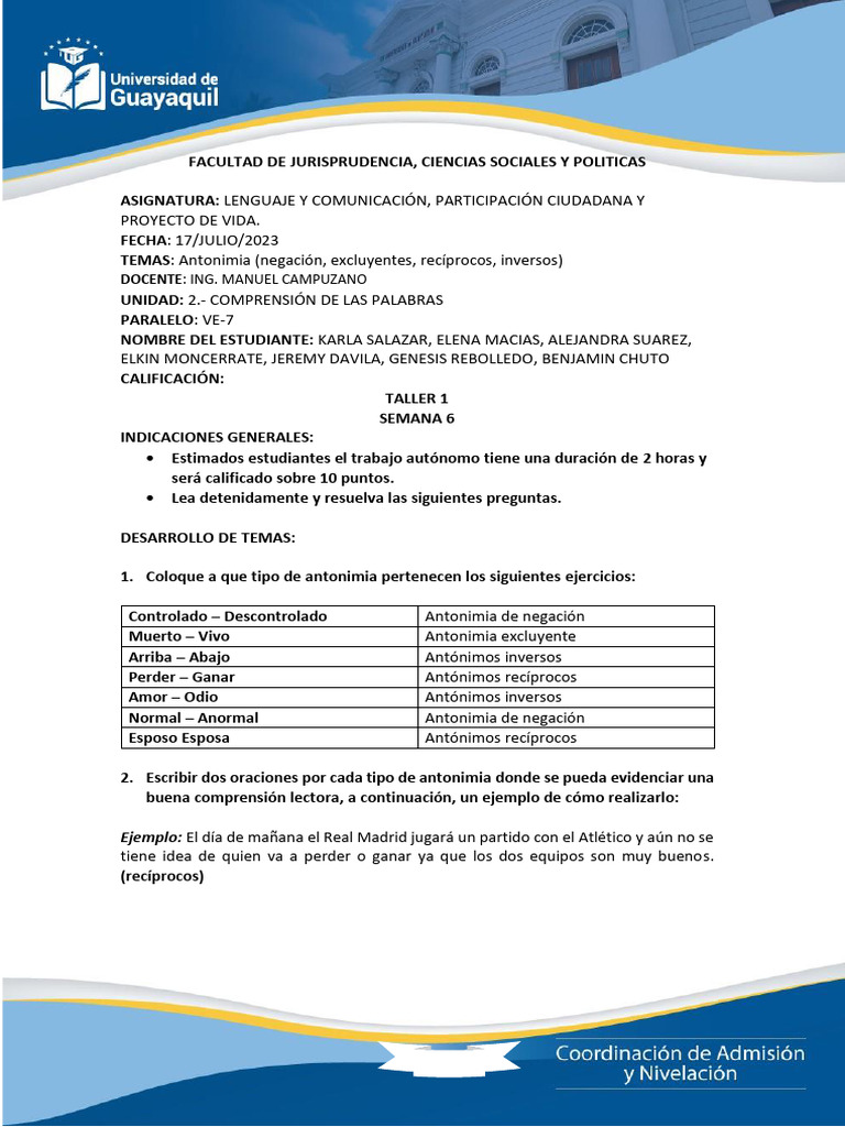 Taller-U3-Clase 1-S6 | PDF