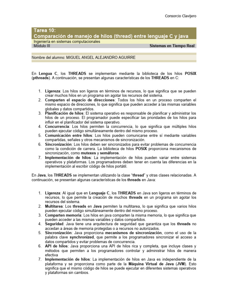 Comparación de Manejo de Hilos (Thread) Entre Lenguaje C y Java | PDF