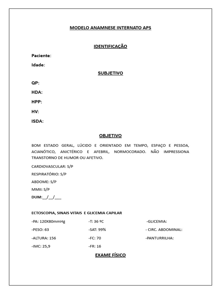 Modelo Anamnese Internato Aps | PDF | Autoajuda | Bem-estar