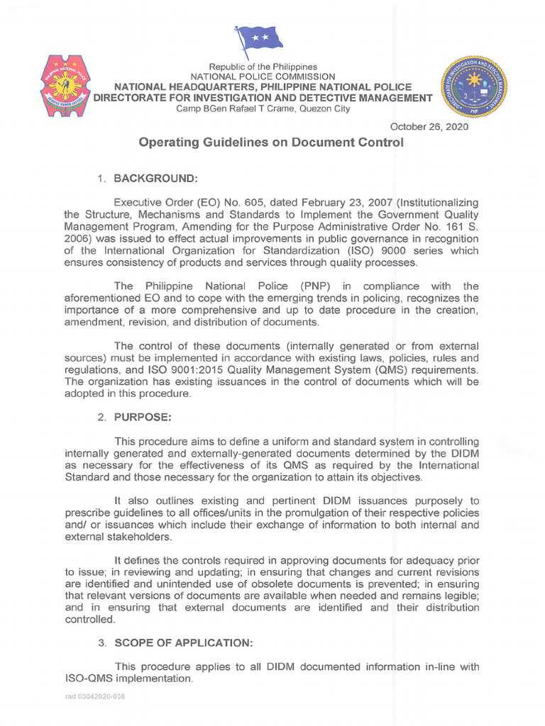 Operating Guidelines On Document Control | PDF