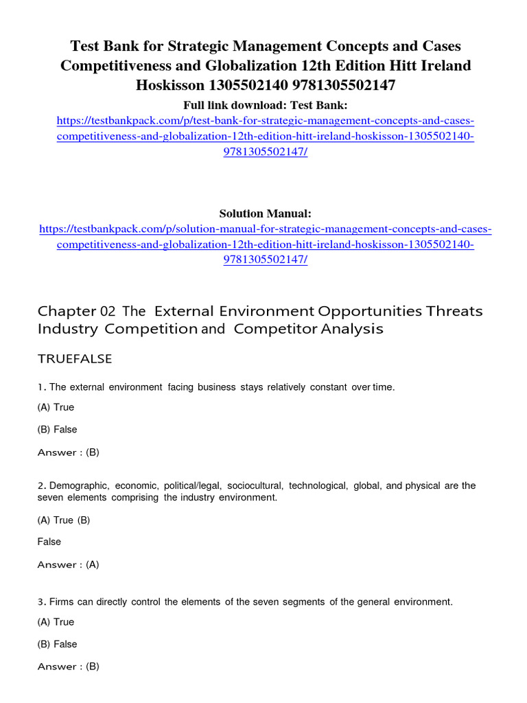 Test Bank For Strategic Management Concepts and Cases Competitiveness ...