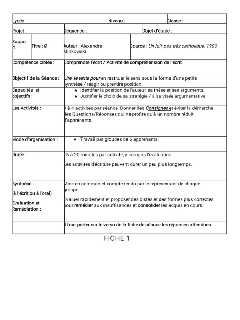 Modele Fiche Pedagogique | PDF