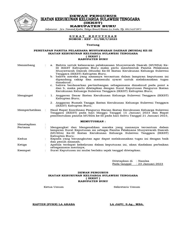 SK Panitia MUSDA 2023 | PDF