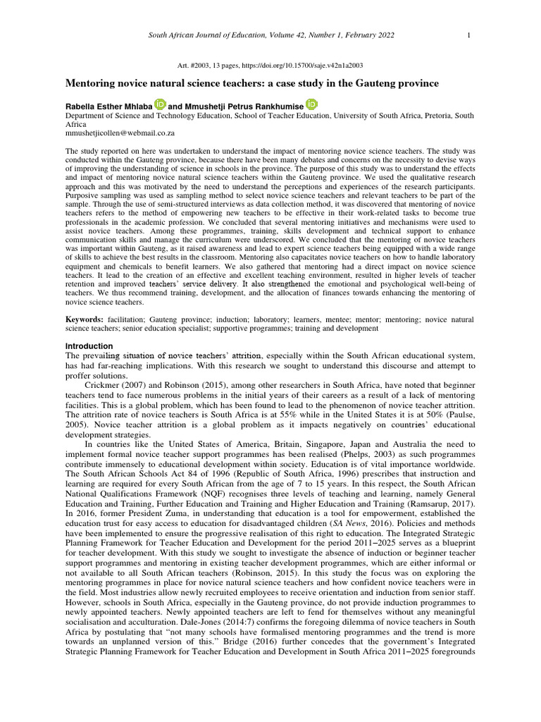 2023 - Mentoring Novice Natural Science Teachers A Case Study | PDF