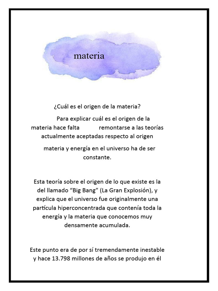 Cuál Es El Origen de La Materia | PDF