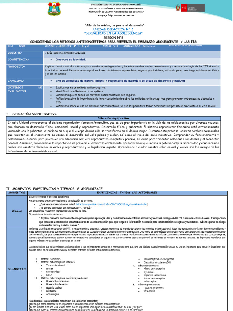SESION DE APRENDIZAJE #8 - DPCC 4° A, B y C - TERCER BIMESTRE - SEMANA 8 | PDF