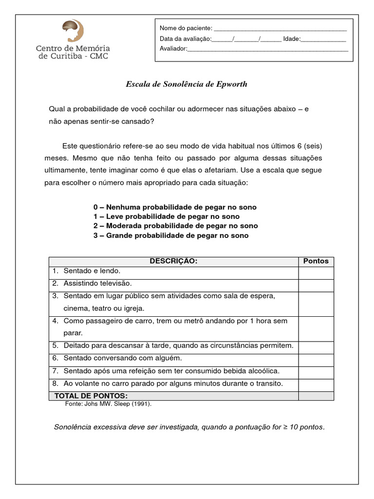 Escala de Sonolencia de Epworth - CMC | PDF