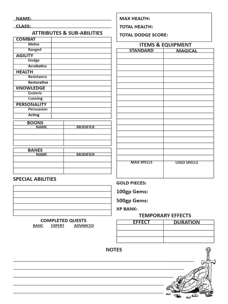Character Tracking Sheet | PDF