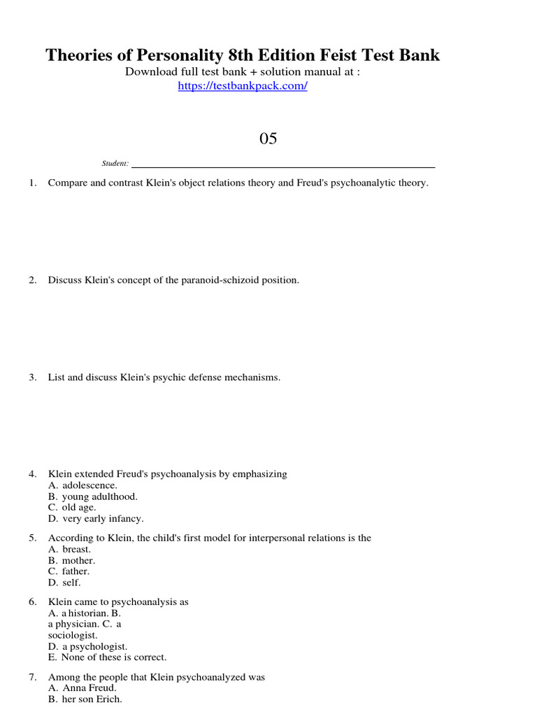 Theories of Personality 8th Edition Feist Test Bank 1 | PDF