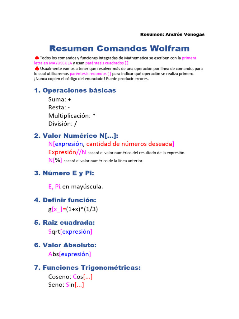 Comandos Wolfram Cálculo V6 | PDF