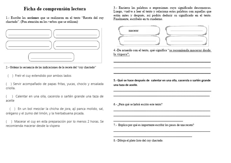 Ficha de Comprensión Lectora | PDF