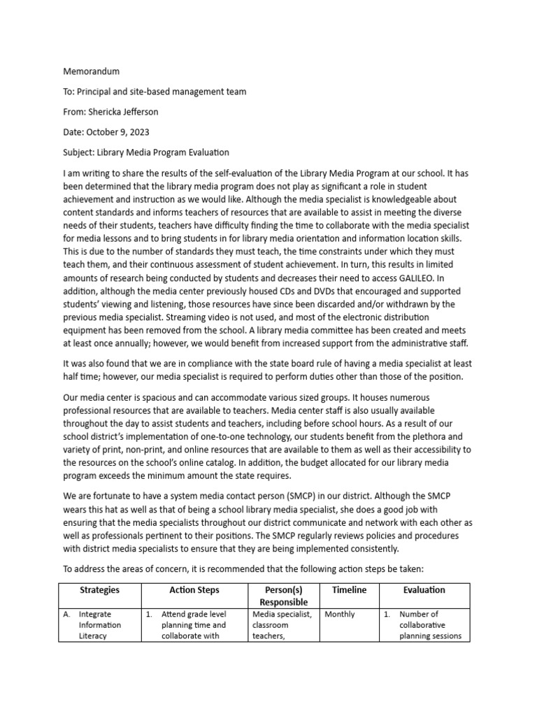 Program Evaluation Rubric Memorandum | PDF