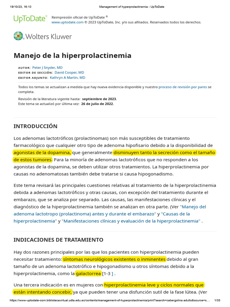 Management of Hyperprolactinemia - UpToDate | PDF