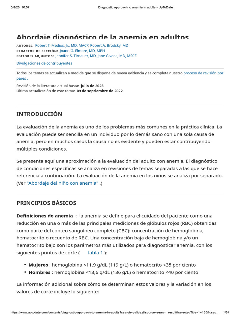 Diagnostic Approach To Anemia in Adults - UpToDate | PDF