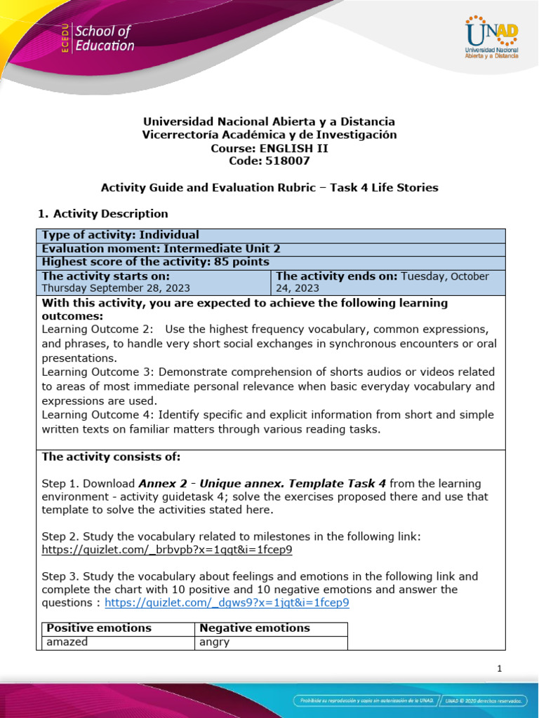 Activity Guide and Evaluation Rubric Unit 2 - Task 4 - Life Stories | PDF