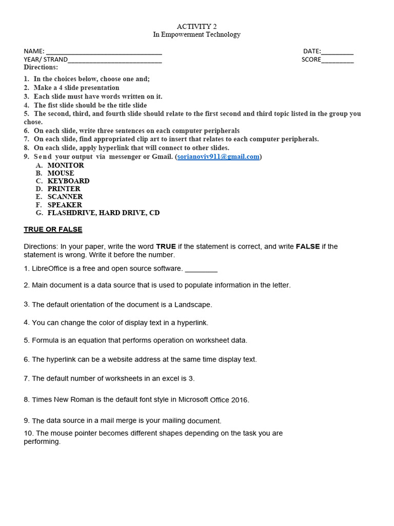 Week 2 Activity Sheets | PDF