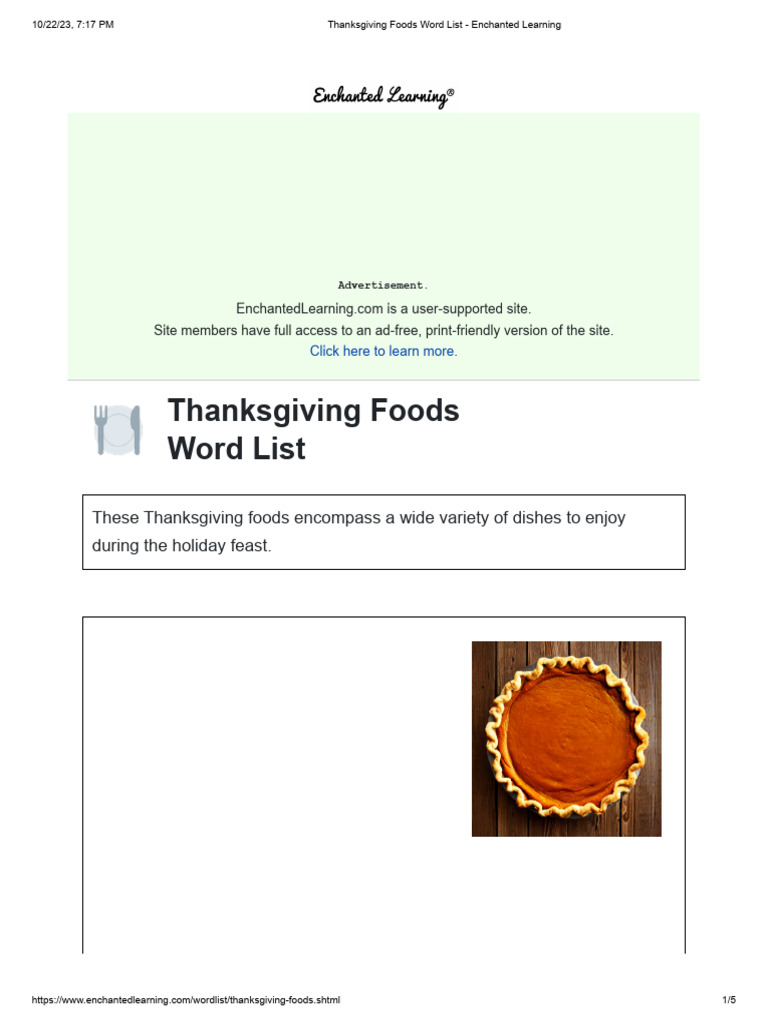 Thanksgiving Foods Word List - Enchanted Learning | PDF