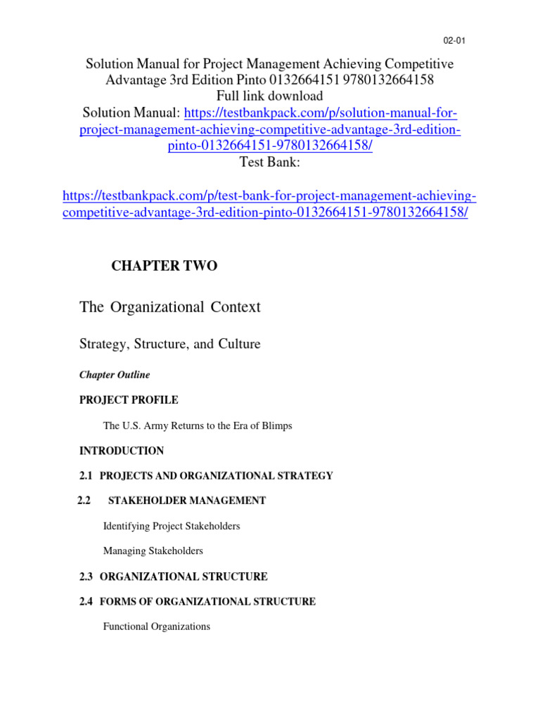 Solution Manual For Project Management Achieving Competitive Advantage ...