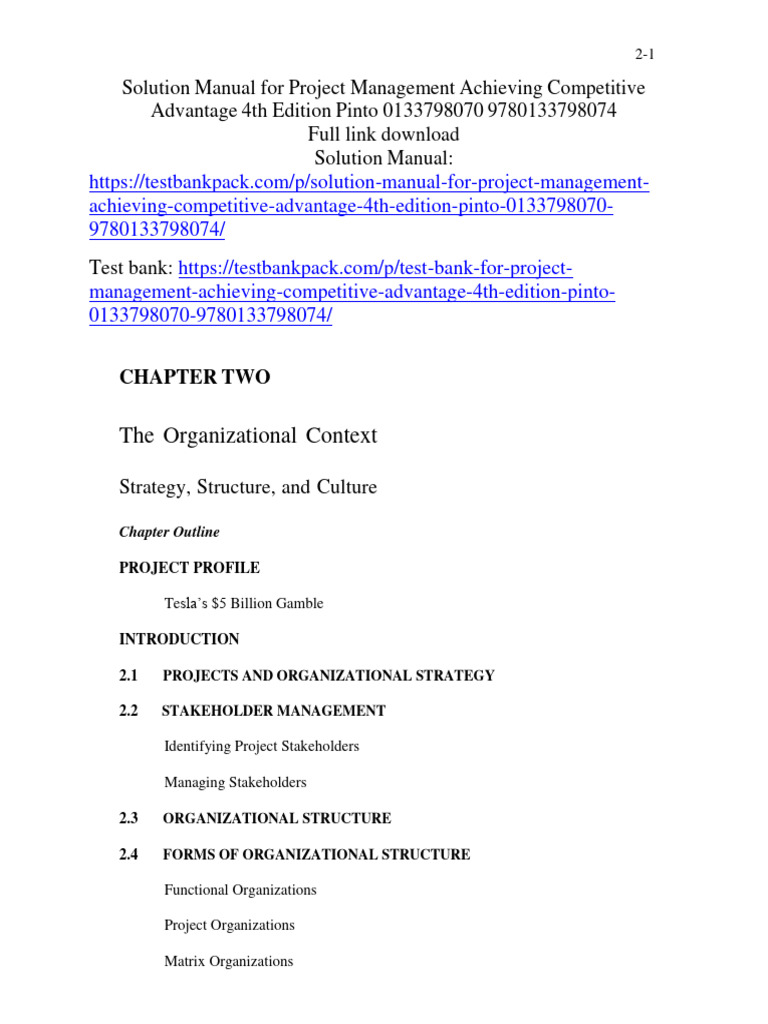 Solution Manual For Project Management Achieving Competitive Advantage ...