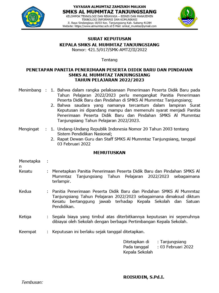 SK Panitia PPDB | PDF