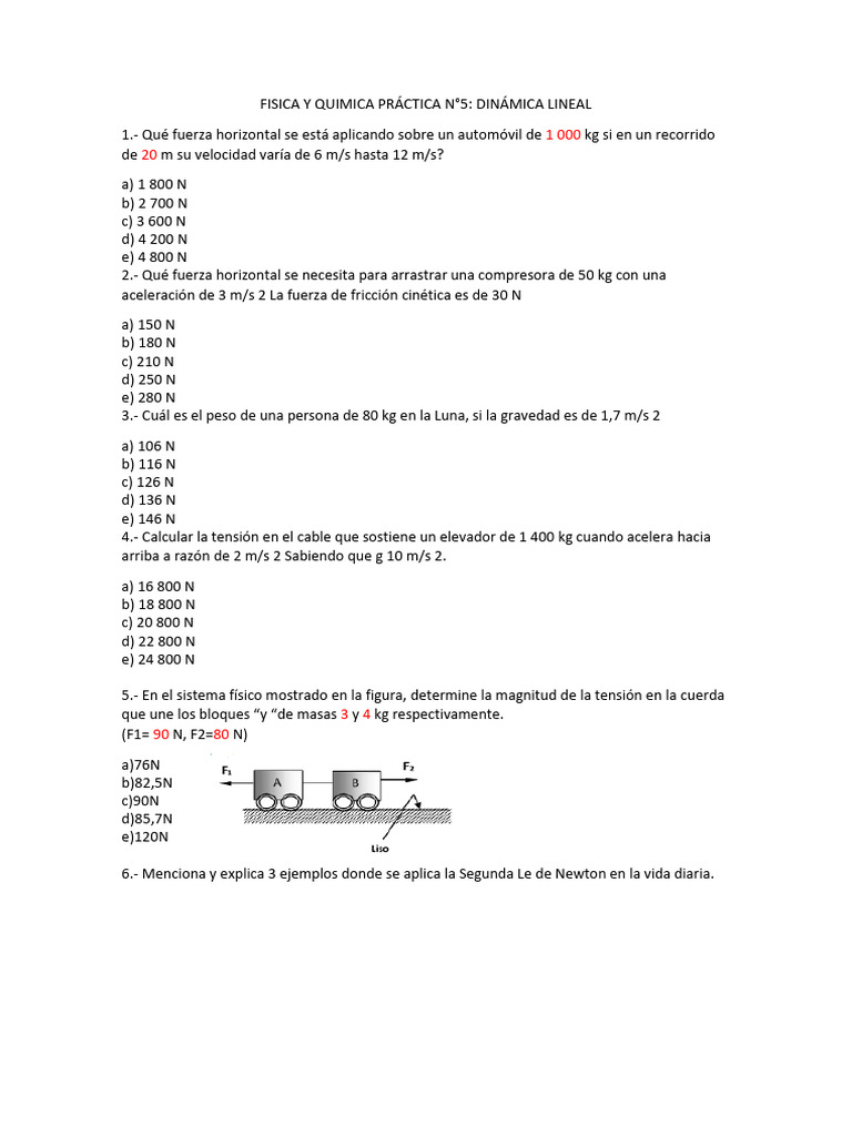 Fisica y Quimica Práctica N°5 Dinámica Lineal | PDF