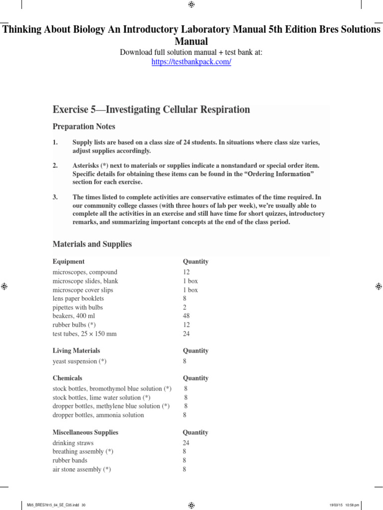 Thinking About Biology An Introductory Laboratory Manual 5th Edition ...
