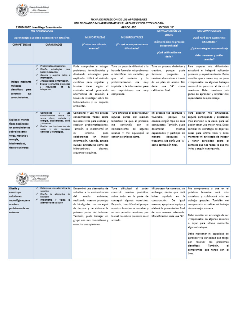 Ficha de Reflexion Cta | PDF