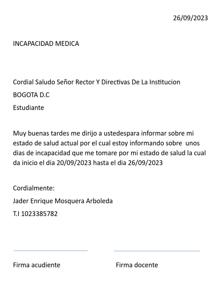 Ejemplo de Formato de Incapacidad | PDF