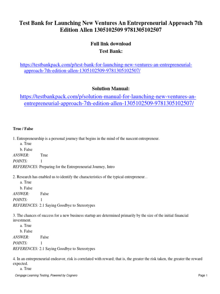 Test Bank For Launching New Ventures An Entrepreneurial Approach 7th ...