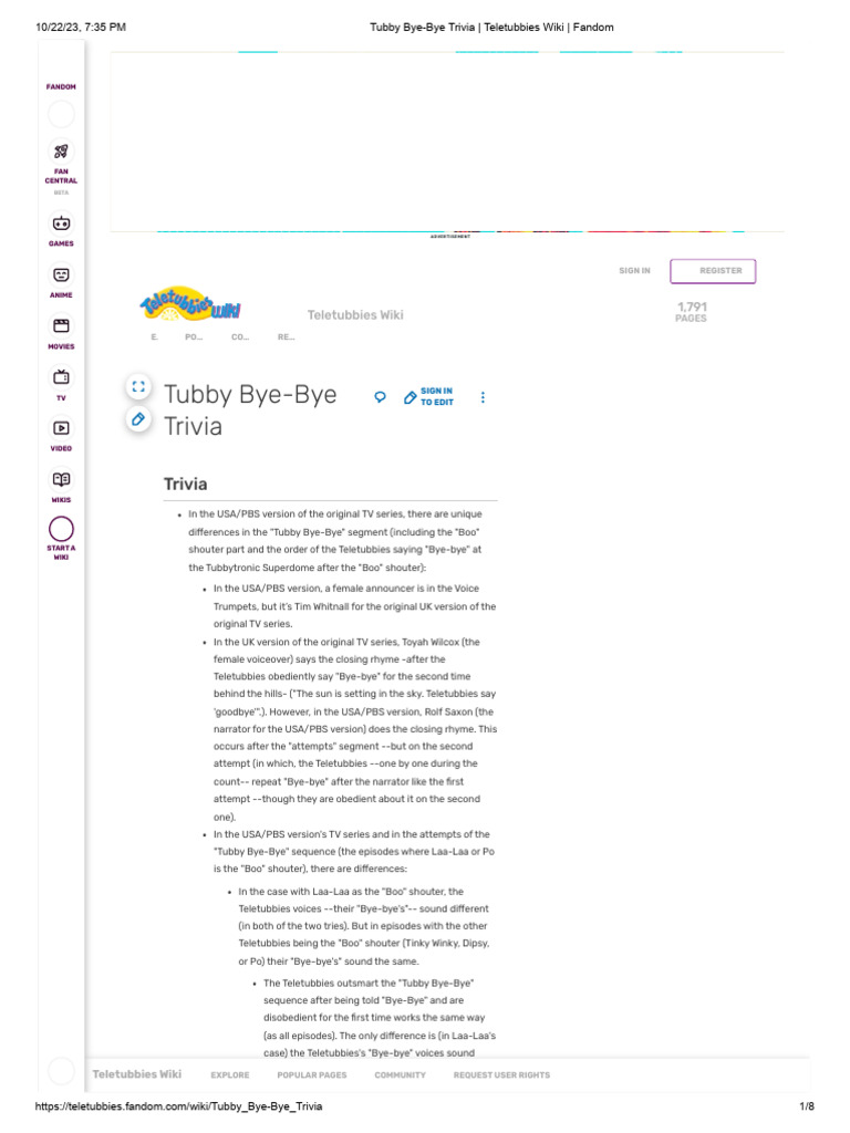 Tubby Bye-Bye Trivia - Teletubbies Wiki - Fandom | PDF