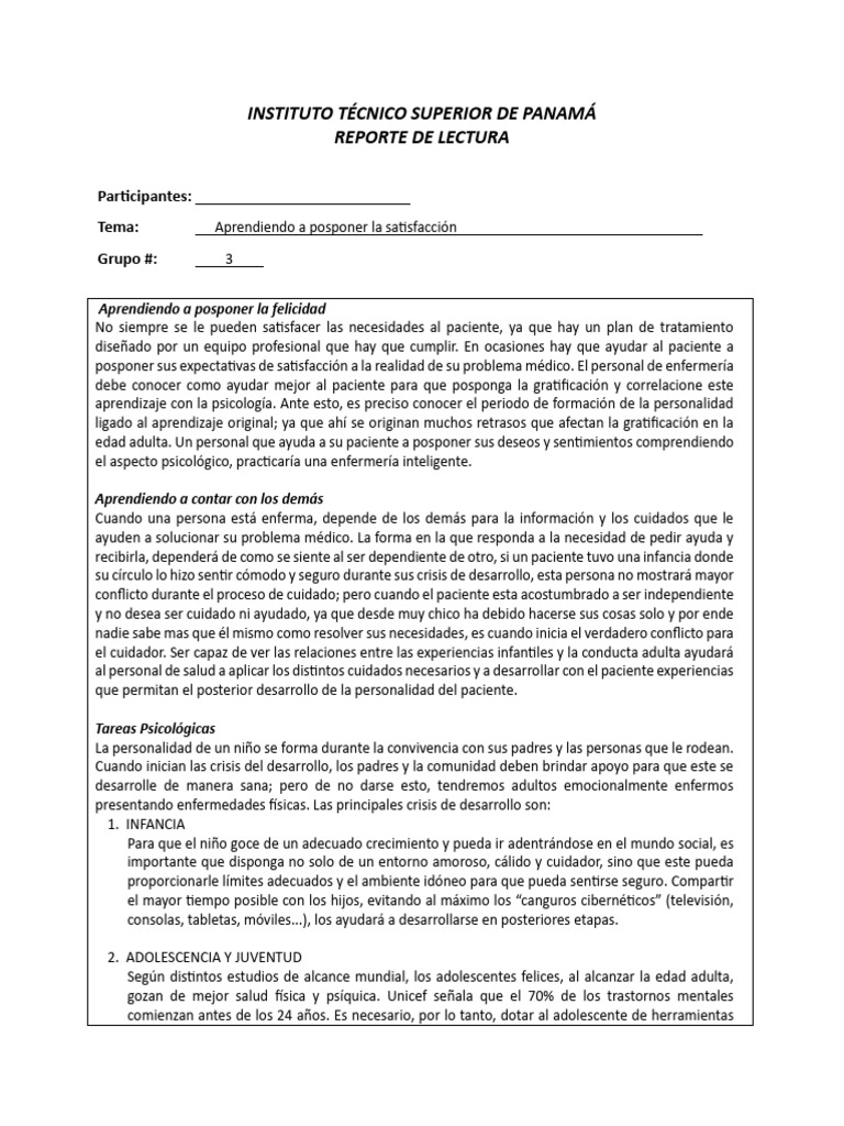 Aprendiendo A Posponer La Satisfacción | PDF
