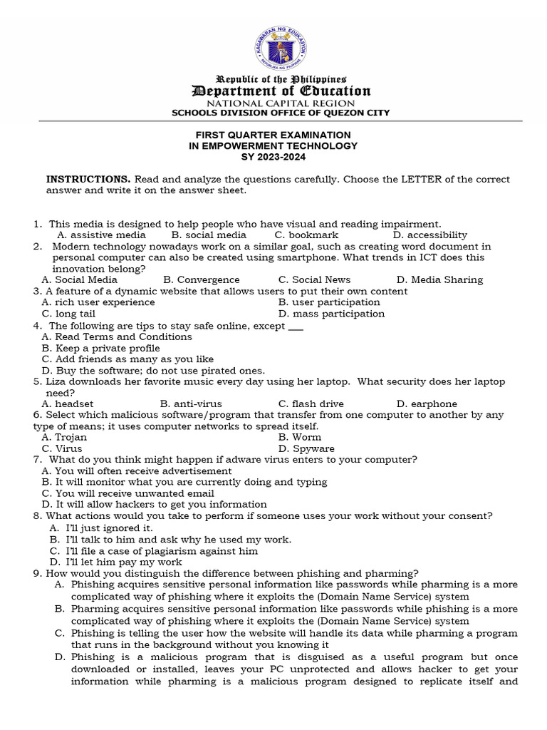 Quarter 1 Periodical Test in Empowerment Technology | PDF | Hyperlink ...