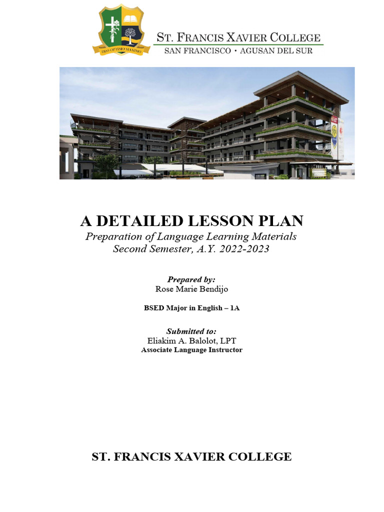 A Detailed Lesson Plan: Preparation of Language Learning Materials Second Semester, A.Y. 2022 ...