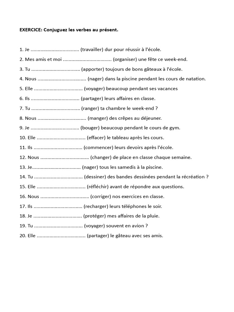 EXERCICE - Conjuguez Les Verbes en ER Au Présent. | PDF