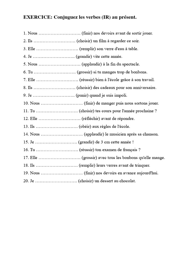 EXERCICE - Conjuguez Les Verbes en IR Au Présent | PDF